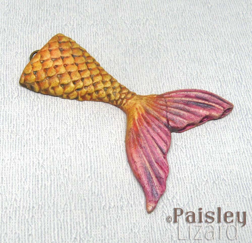 Mermaid Tail Pendant, Polymer Clay Art Bead - Etsy