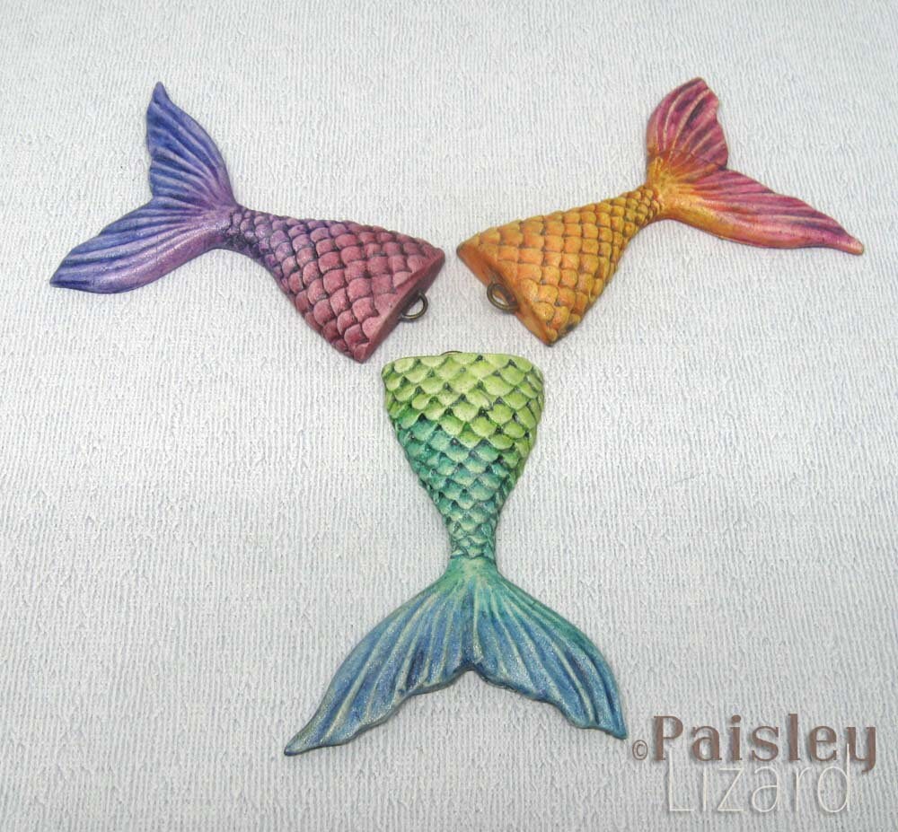 Mermaid Tail Pendant, Polymer Clay Art Bead - Etsy