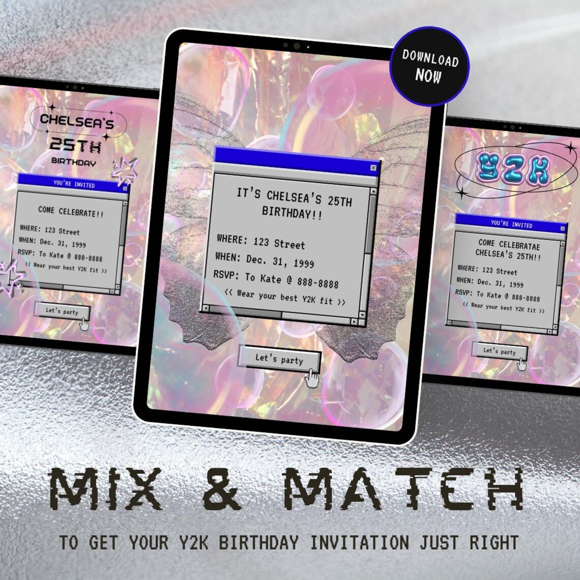 Y2K BIRTHDAY INVITE | 3 Customizable Y2K Birthday Invitations - Etsy