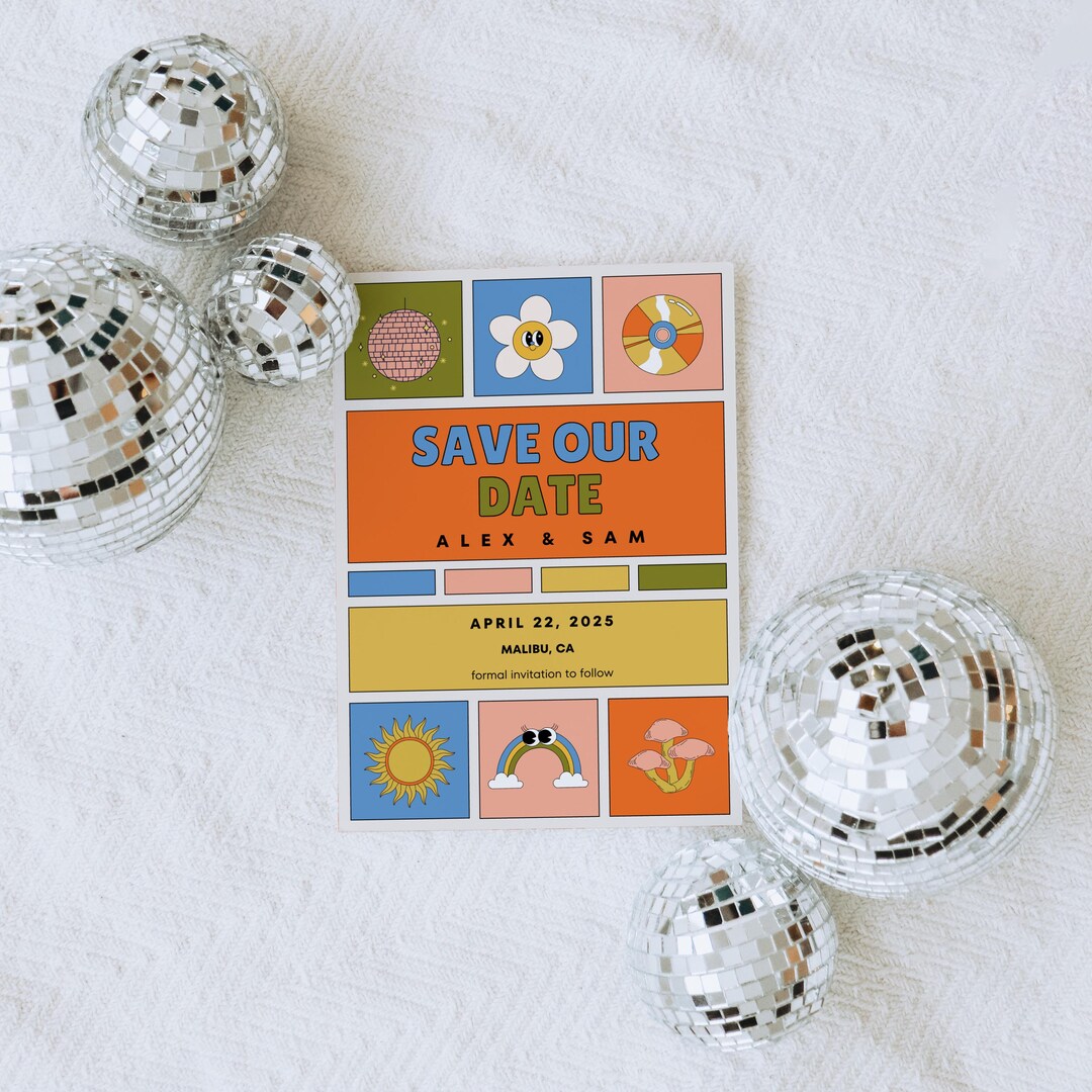 RETRO Save the Date Cards | Unique 70s Save the Date Evite Template - Etsy