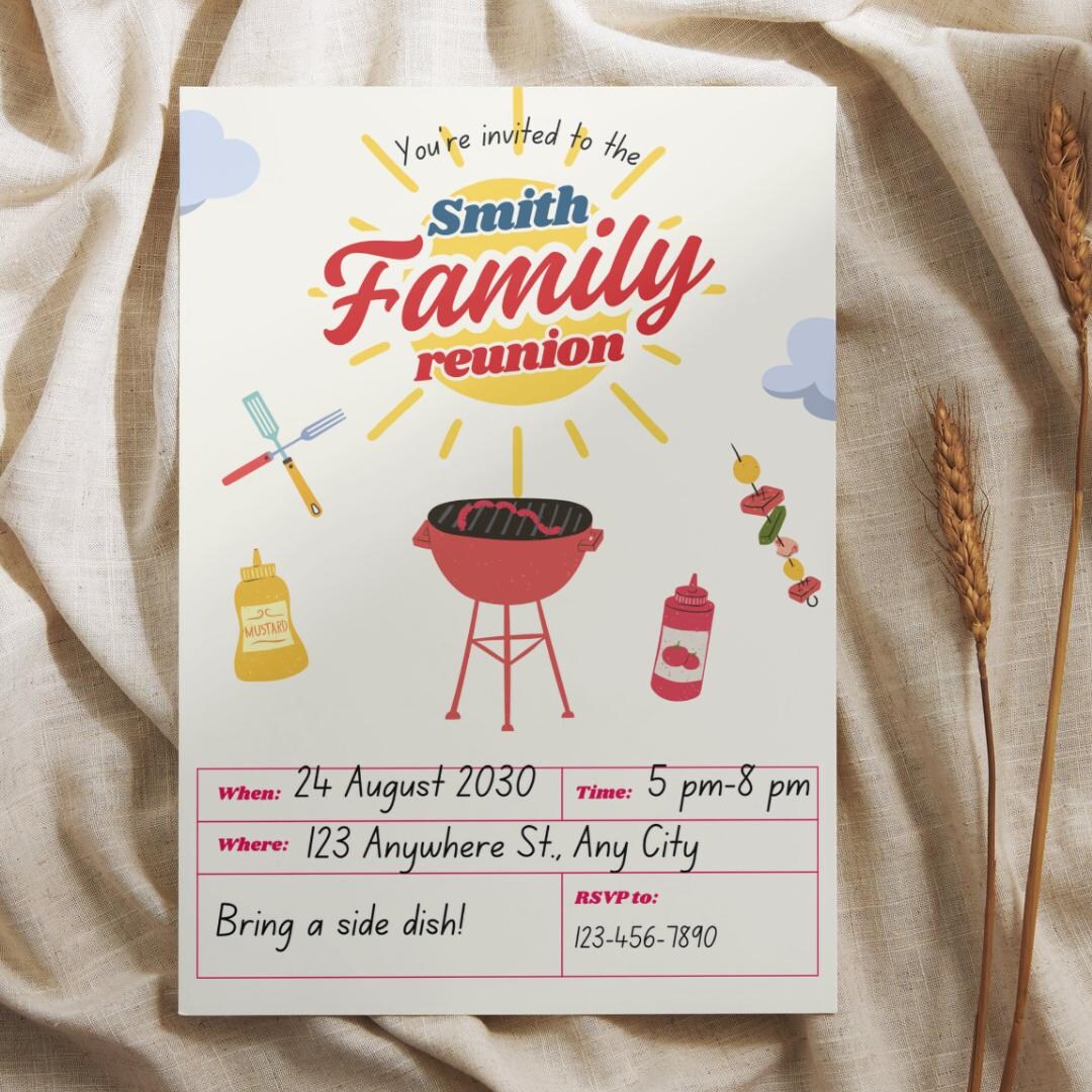 Family Reunion Invitation Template, BBQ Invitation for Family Reunion ...