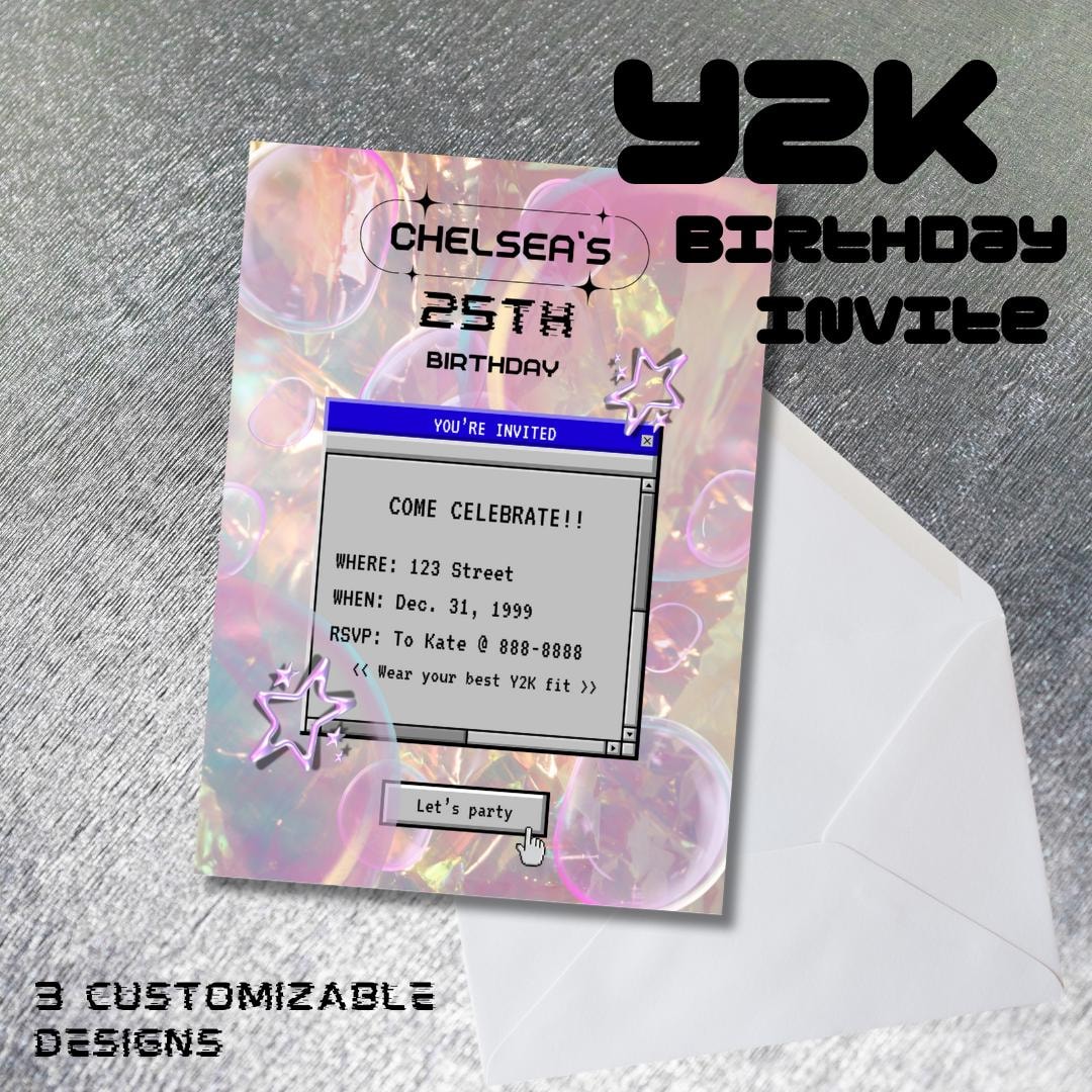 Y2K BIRTHDAY INVITE | 3 Customizable Y2K Birthday Invitations - Etsy