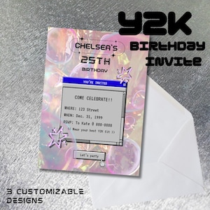 Y2K BIRTHDAY INVITE | 3 Customizable Y2K Birthday Invitations - Etsy