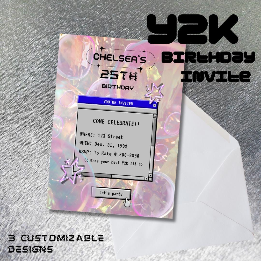 Y2K BIRTHDAY INVITE | 3 Customizable Y2K Birthday Invitations - Etsy