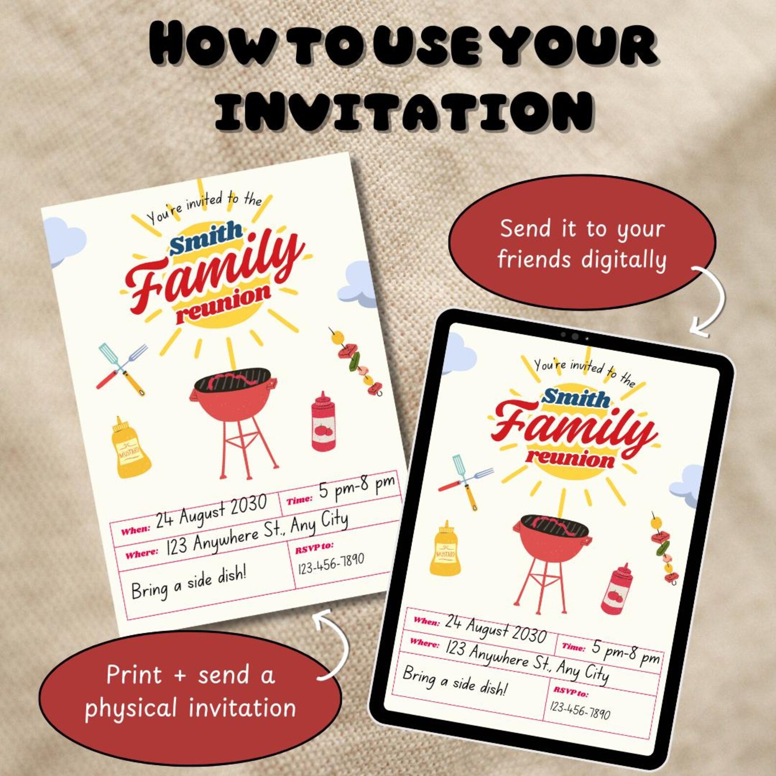 Family Reunion BBQ Invitation Template (customizable Canva File) - Etsy