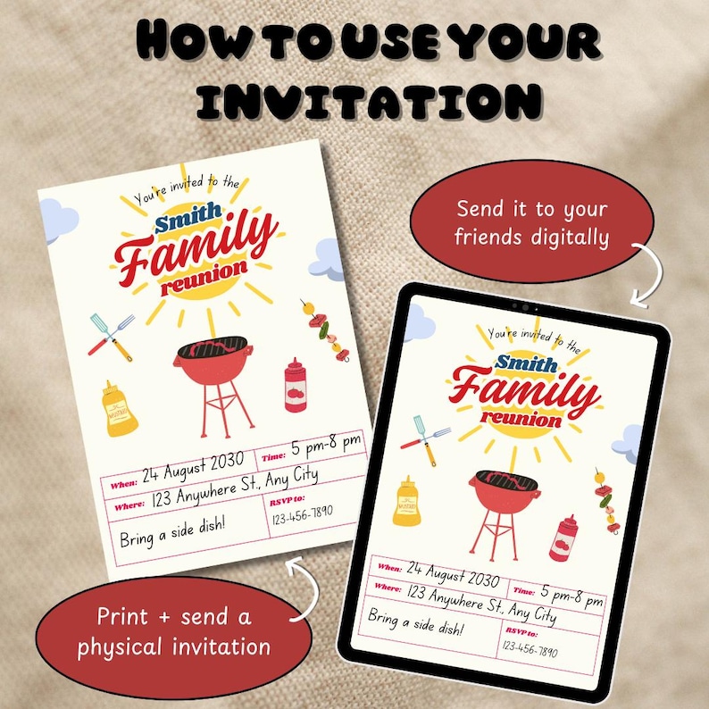 Family Reunion BBQ Invitation Template (customizable Canva File) - Etsy