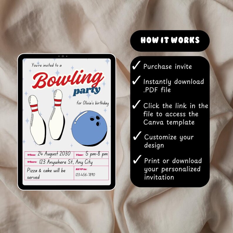BOWLING PARTY INVITATION | Retro Adult Bowling Invitation, Printable ...