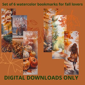 Set of 6 Fall Bookmarks, Autumn Bookmarks, Digital Bookmarks to ...