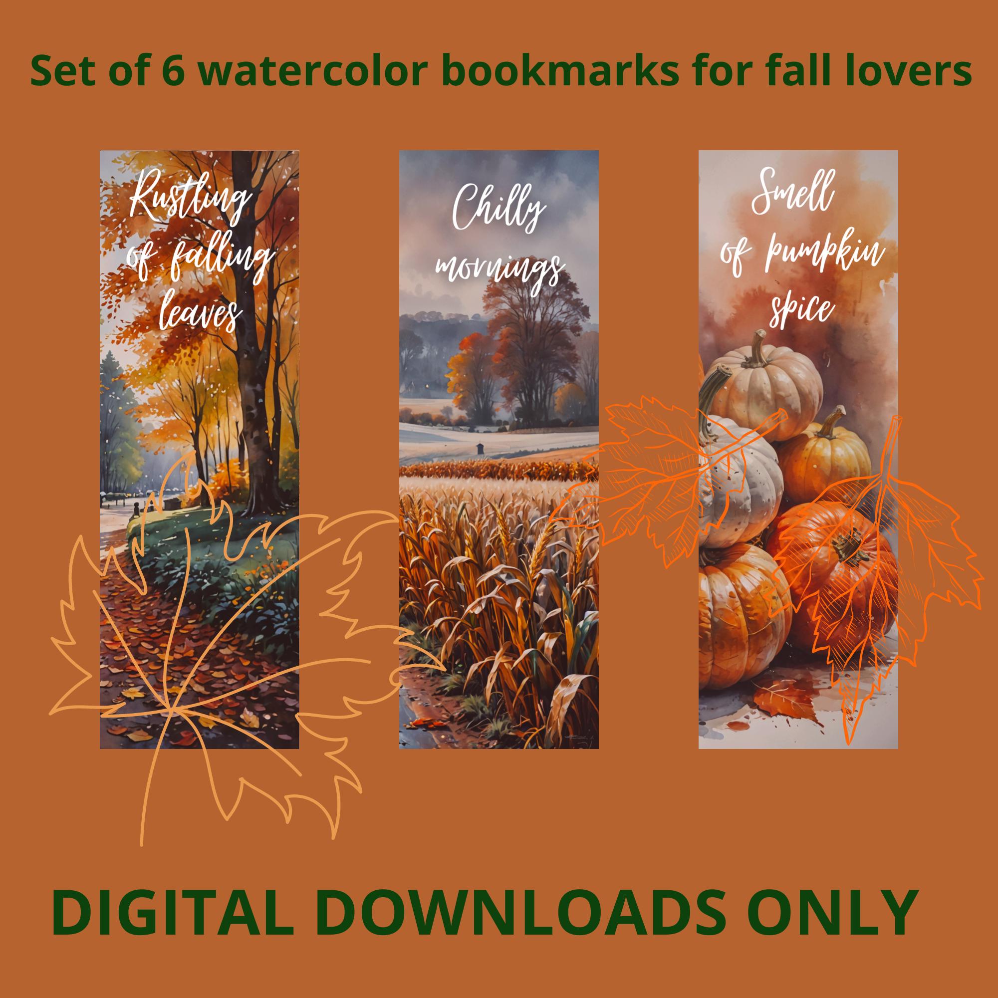 Set of 6 Fall Bookmarks, Autumn Bookmarks, Digital Bookmarks to ...
