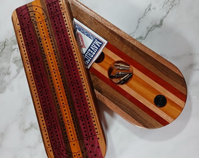 Handmade Wooden Cribbage Board With Storage, Custom Cribbage Board ...