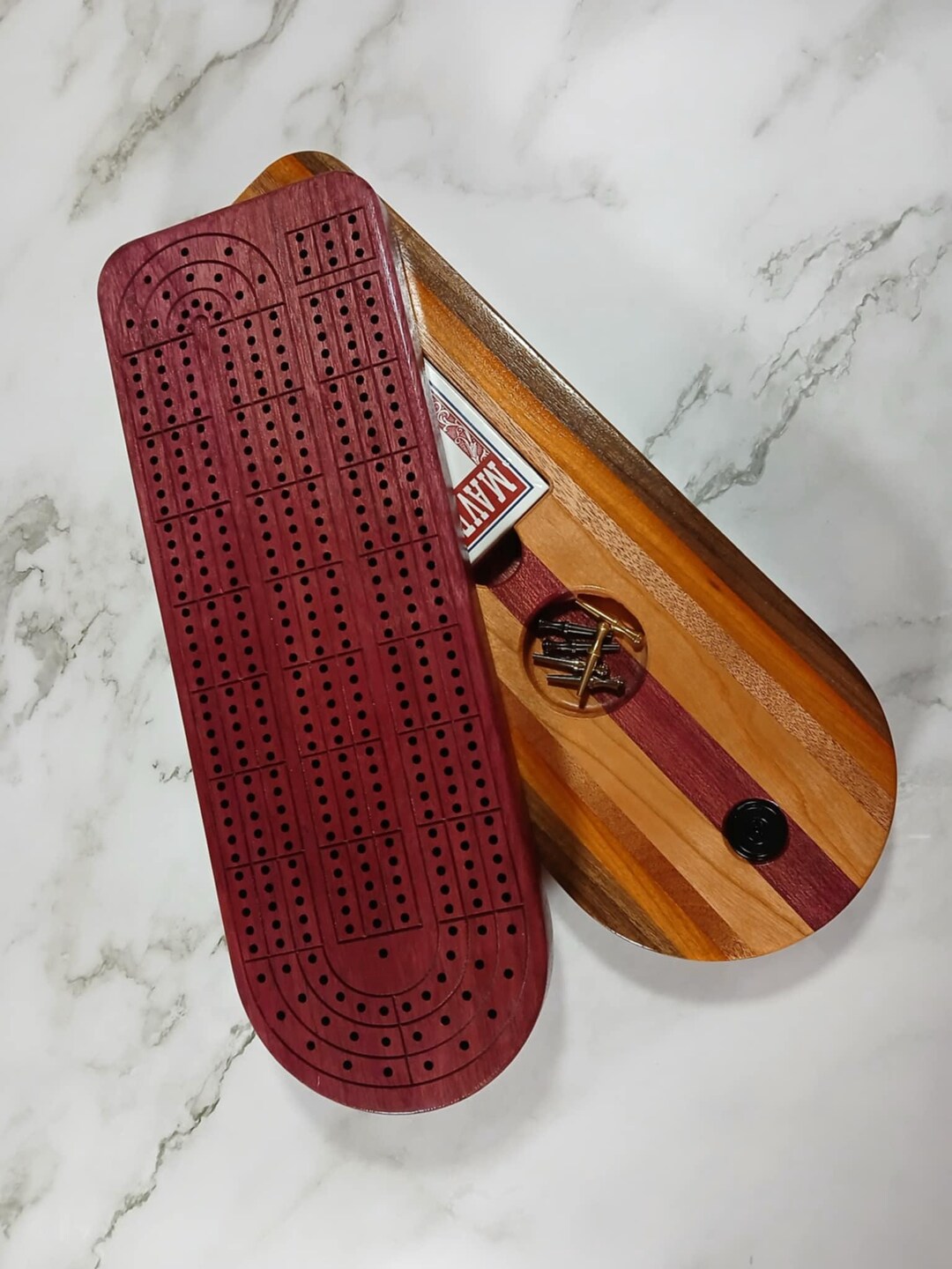 Handmade Wooden Cribbage Board With Storage, Custom Cribbage Board ...
