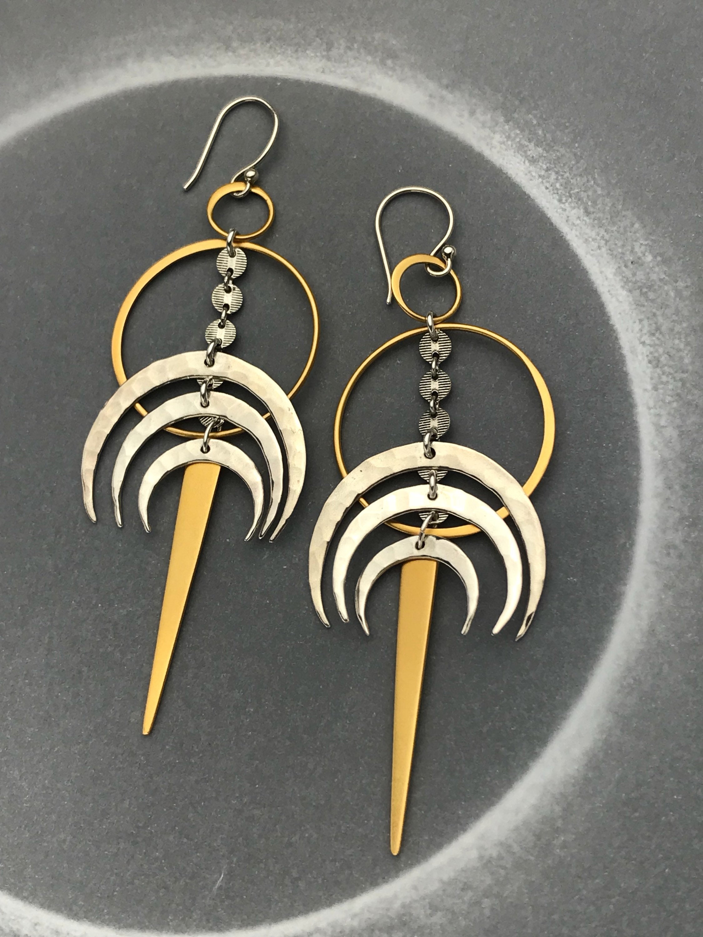 Triple Crescent Moon/ Ribcage/ Centipede Earrings With Long - Etsy UK