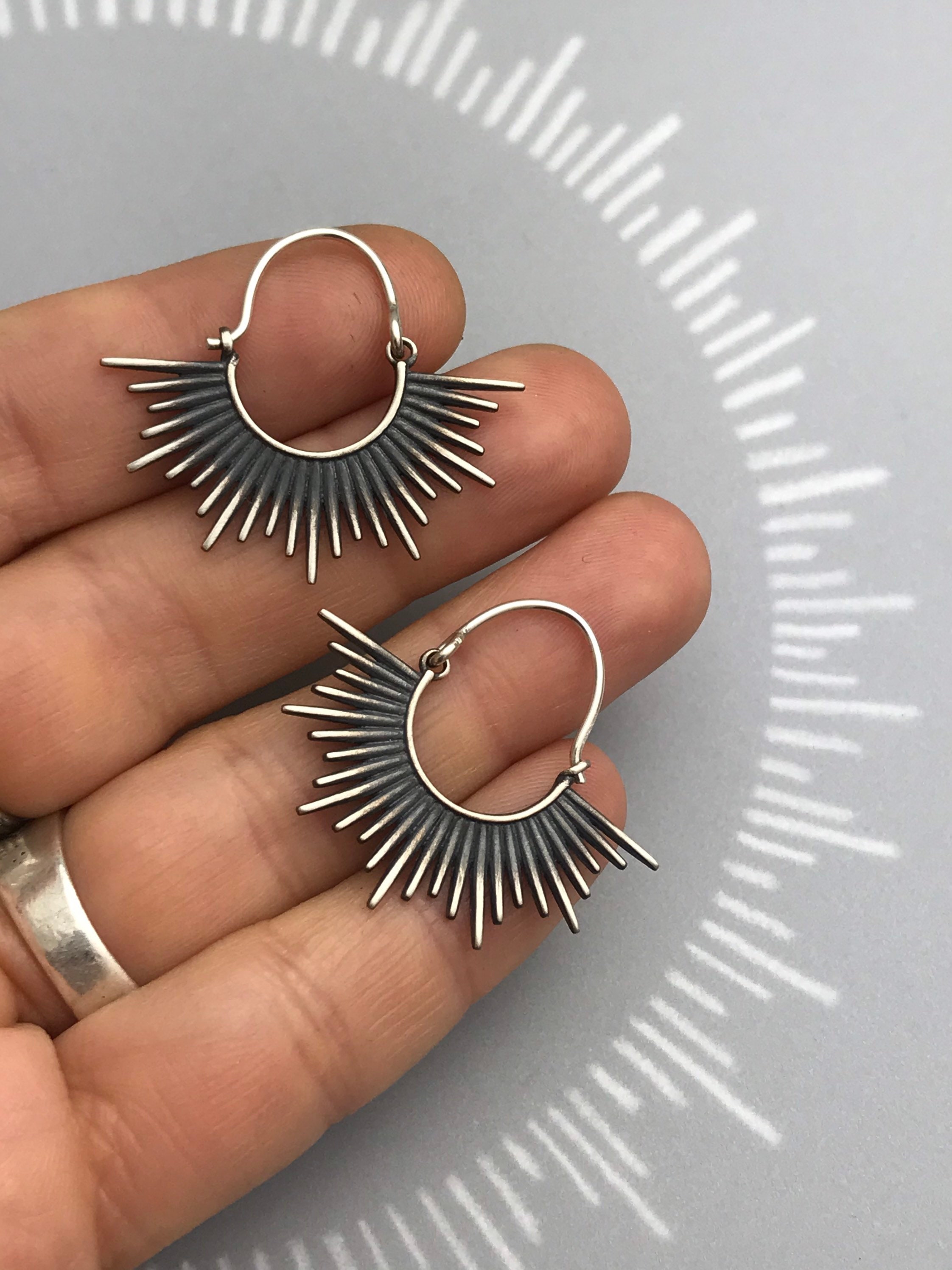 Mini Sun Ray Hoops Sterling Silver Hoops and Bronze Hoops | Etsy