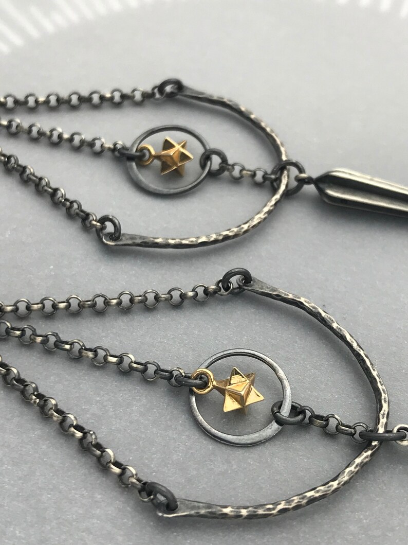 Sacred Geometry Earrings with Oxidized Black Silver Spike | Etsy