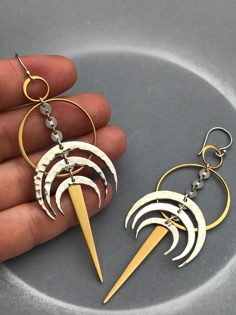 Triple Crescent Moon/ Ribcage/ Centipede Earrings With Long - Etsy UK