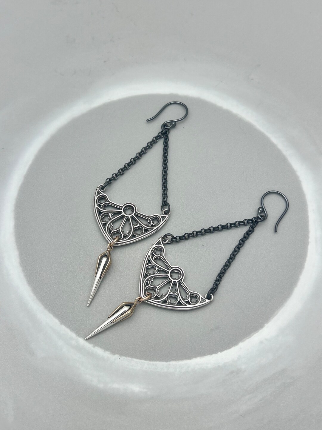 Sterling Silver Gothic Window Earrings With Mixed Metal Spike ...