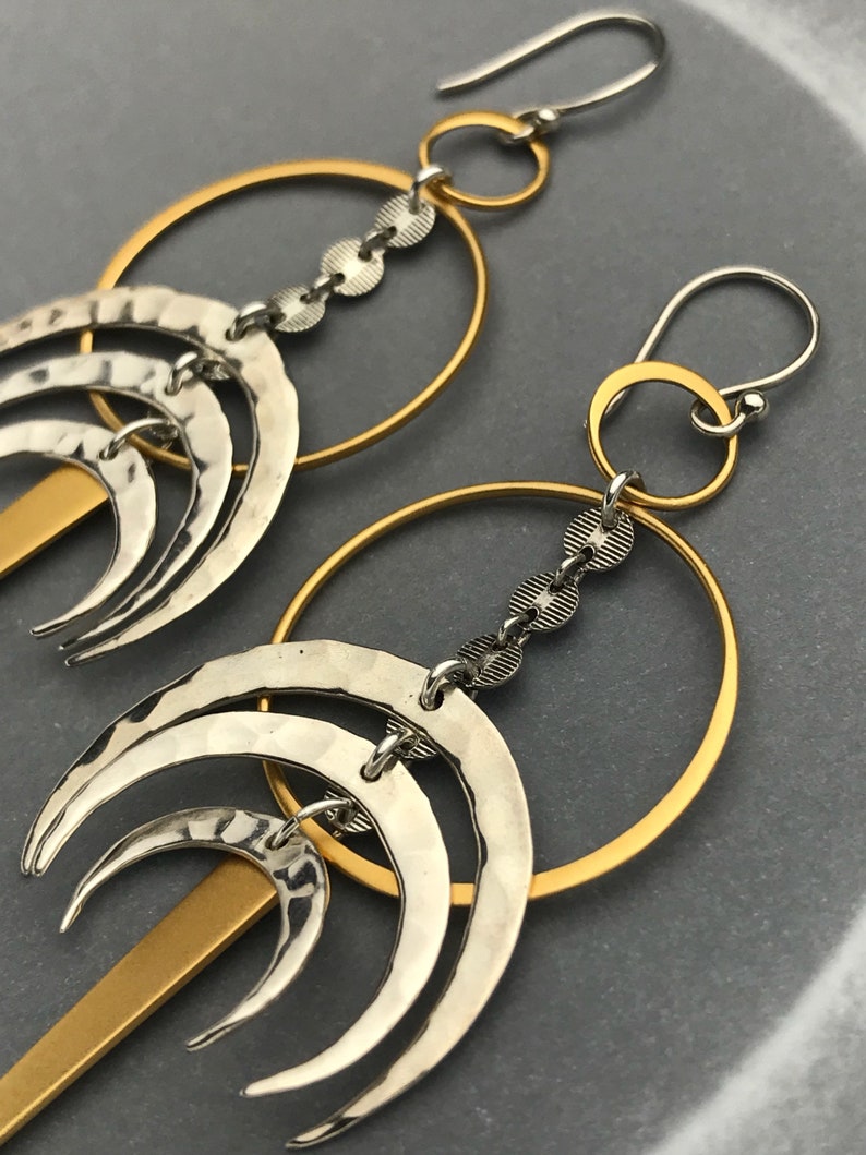 Triple Crescent Moon/ Ribcage/ Centipede Earrings With Long - Etsy UK