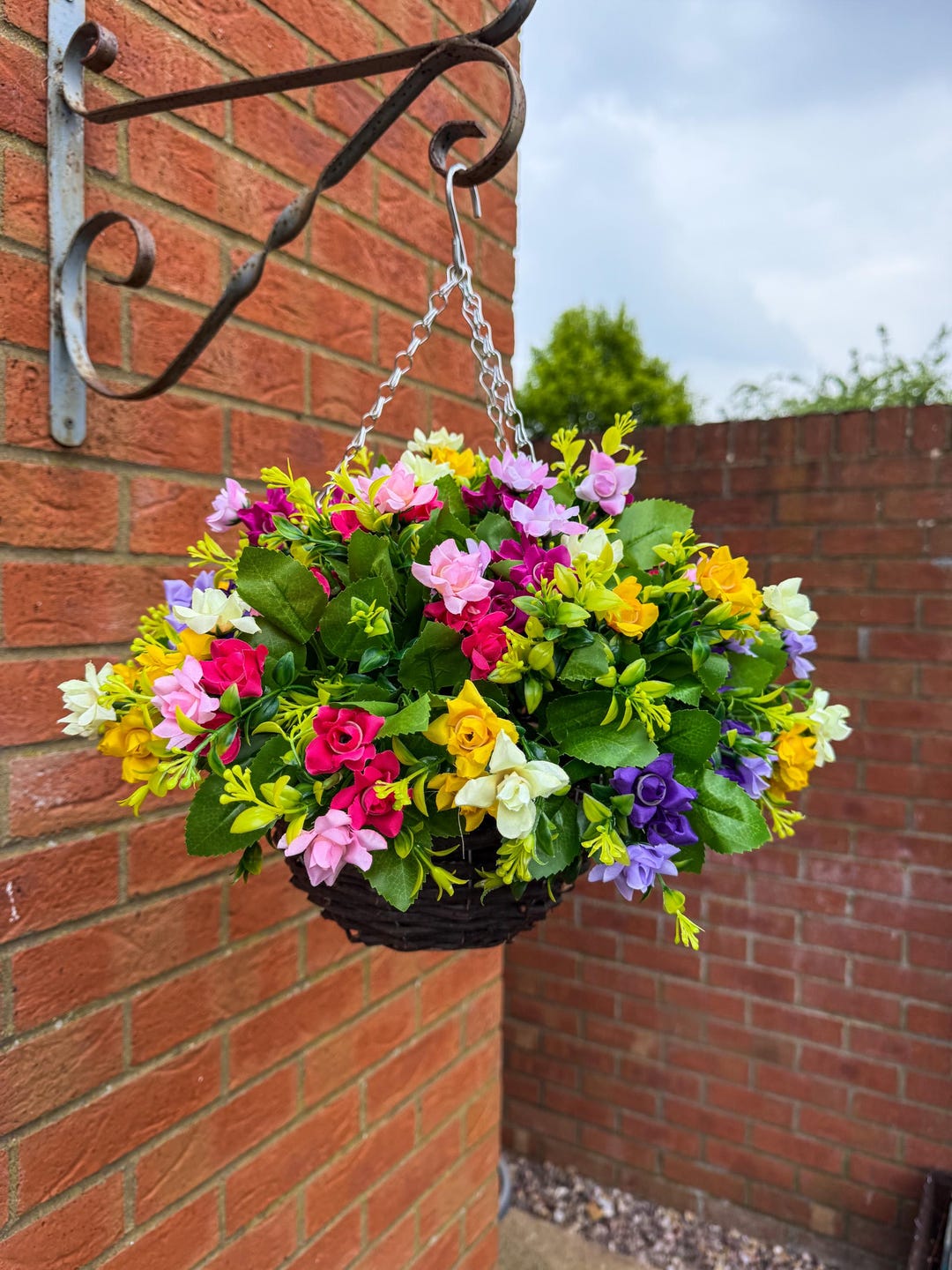 Artificial Flower Hanging Basket With Wild Flowers, Flower Basket ...