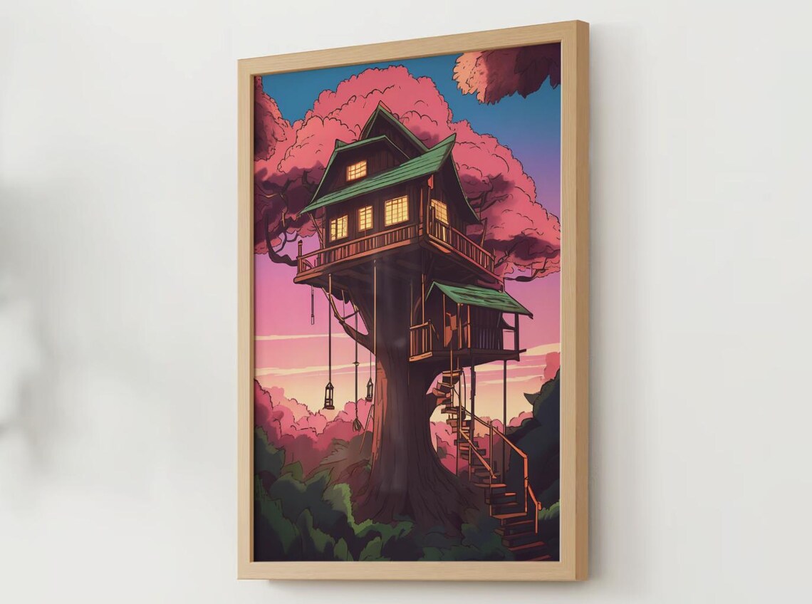 Anime Tree House Sunset - Etsy
