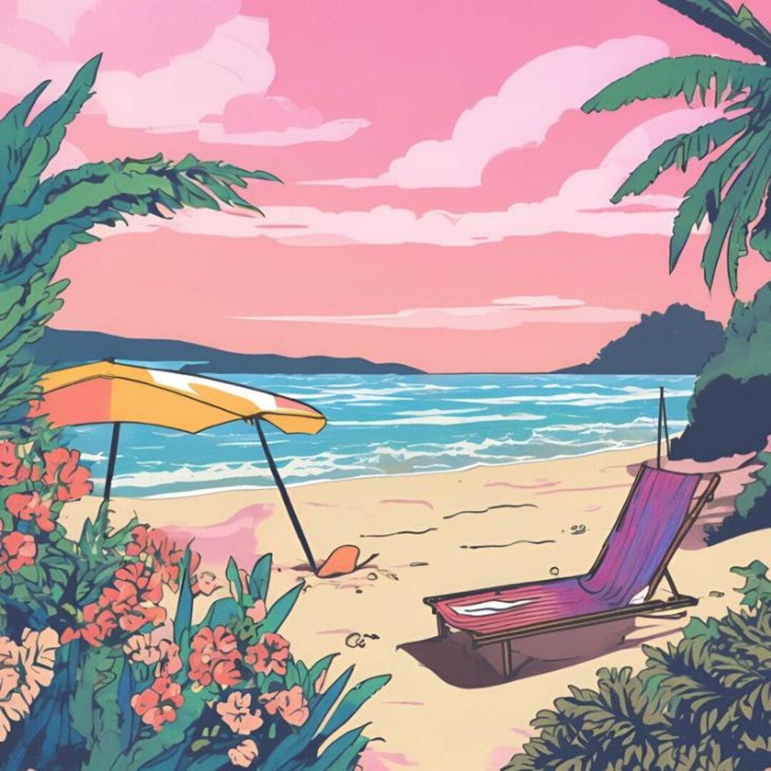 Cartoon Summer Beach Digital Print - Etsy
