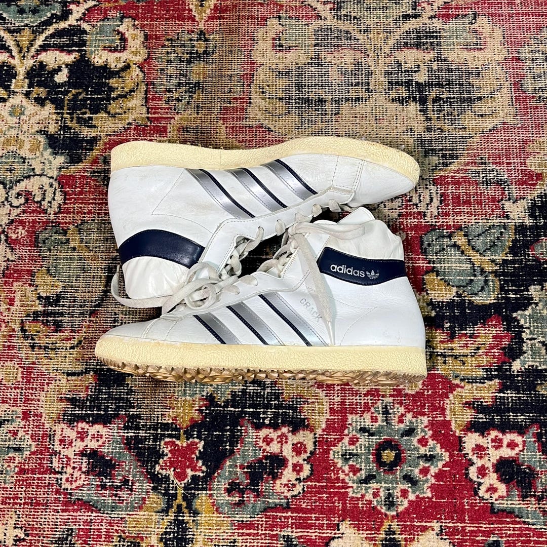 Vintage Adidas Crack High Top Sneakers White Blue Classic Retro –size ...