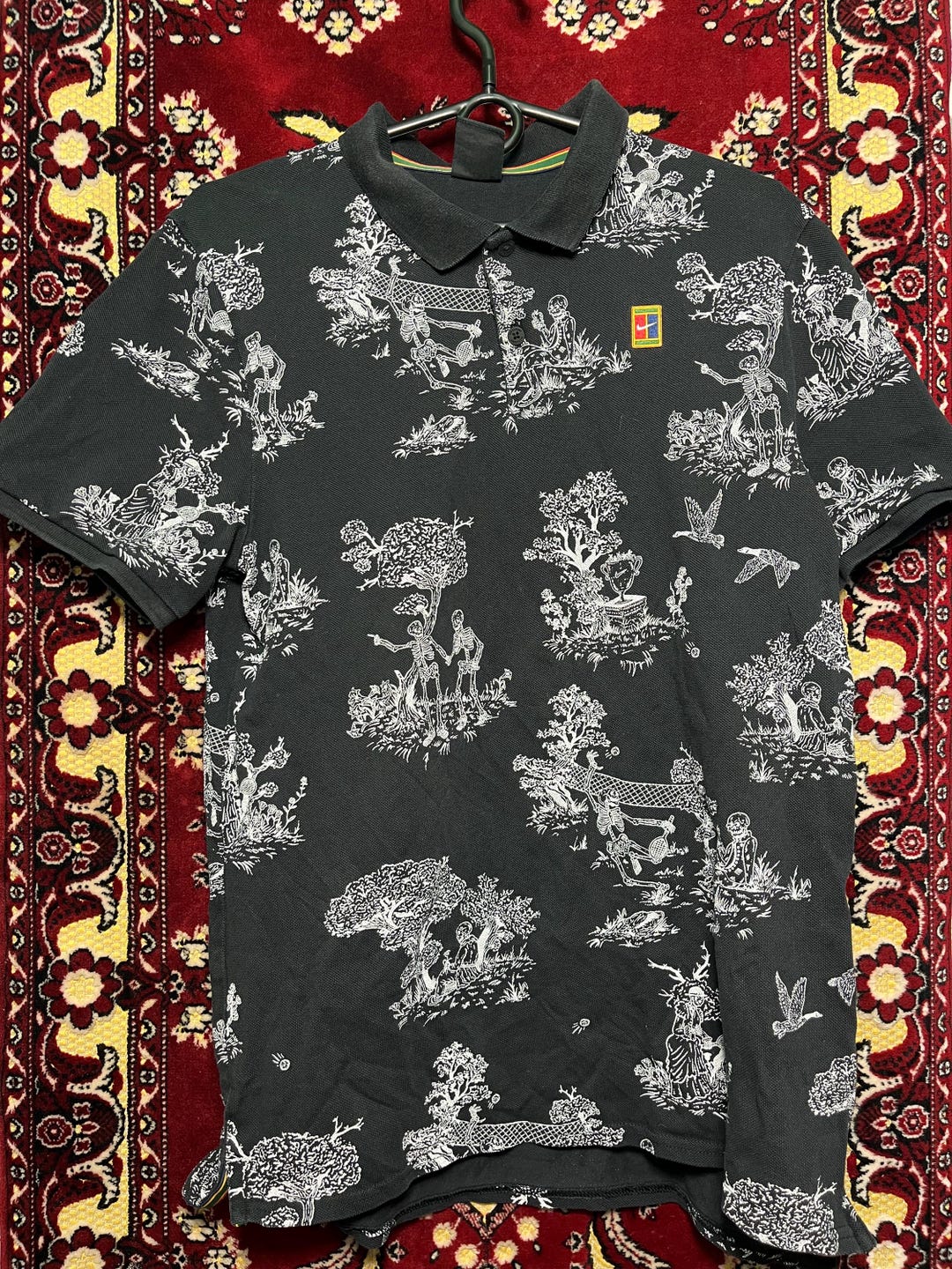 Vintage Nike Tennis Polo Shirt Skeleton Art Print Black Size M - Etsy