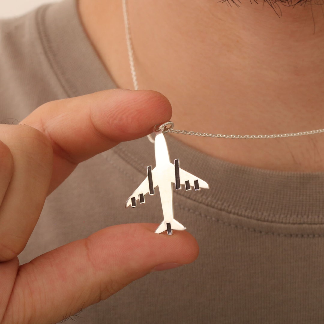 Silver Airplane Necklace for Men, Aviation Pendant, Unique Pilot ...