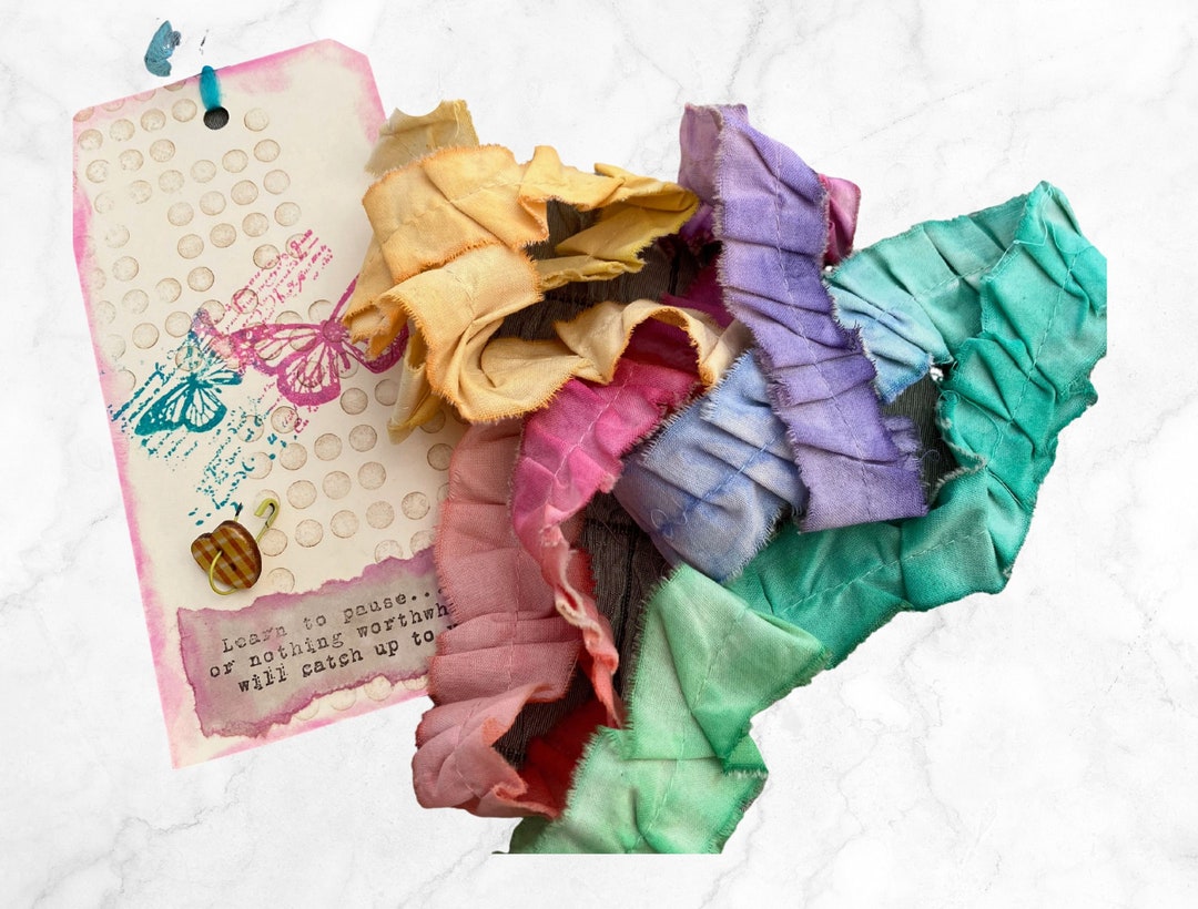 5 Feet Ruffled Muslin Ribbon, Watercolor Painted, Country Ribbon ...