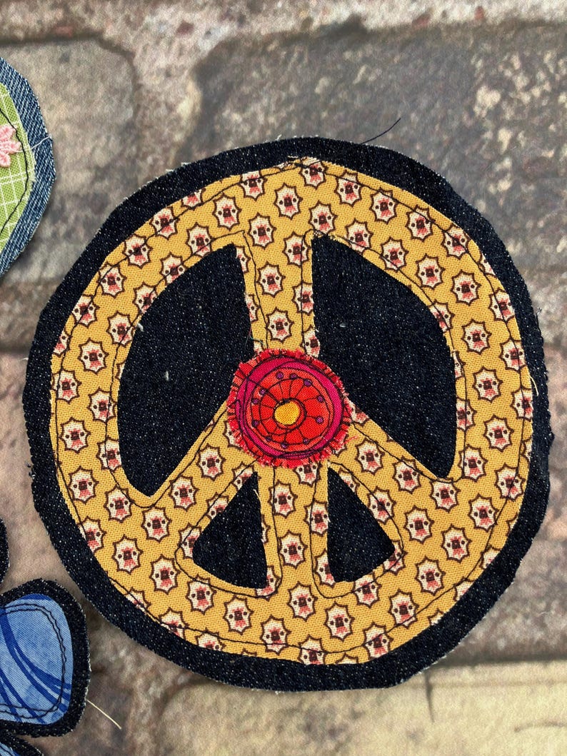 Flower, Heart, Peace Patches, Set of 3, Hippie Embellishments, Denim ...