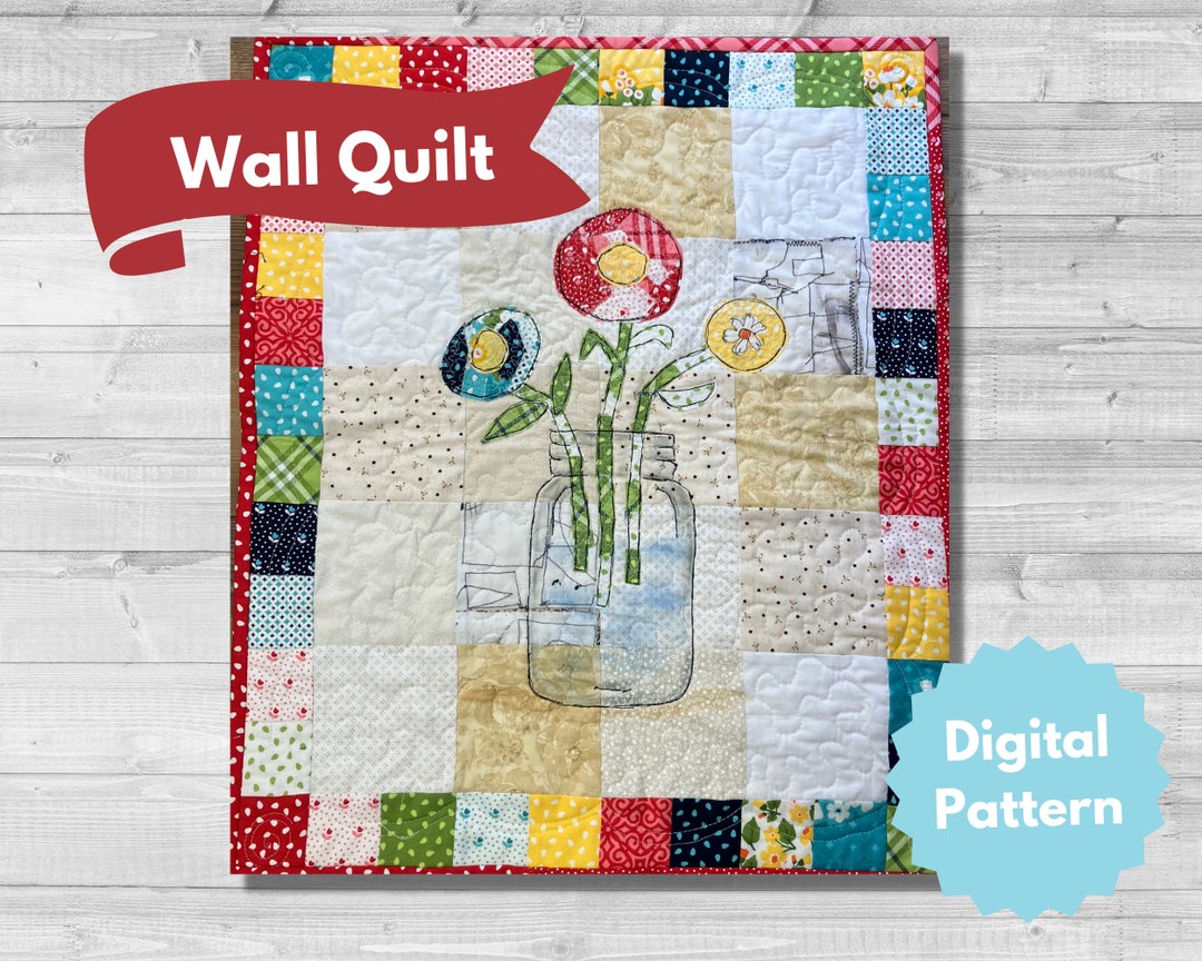 Flowers in Jar Collage Quilt Pattern, Printable Sewing Template (PDF ...