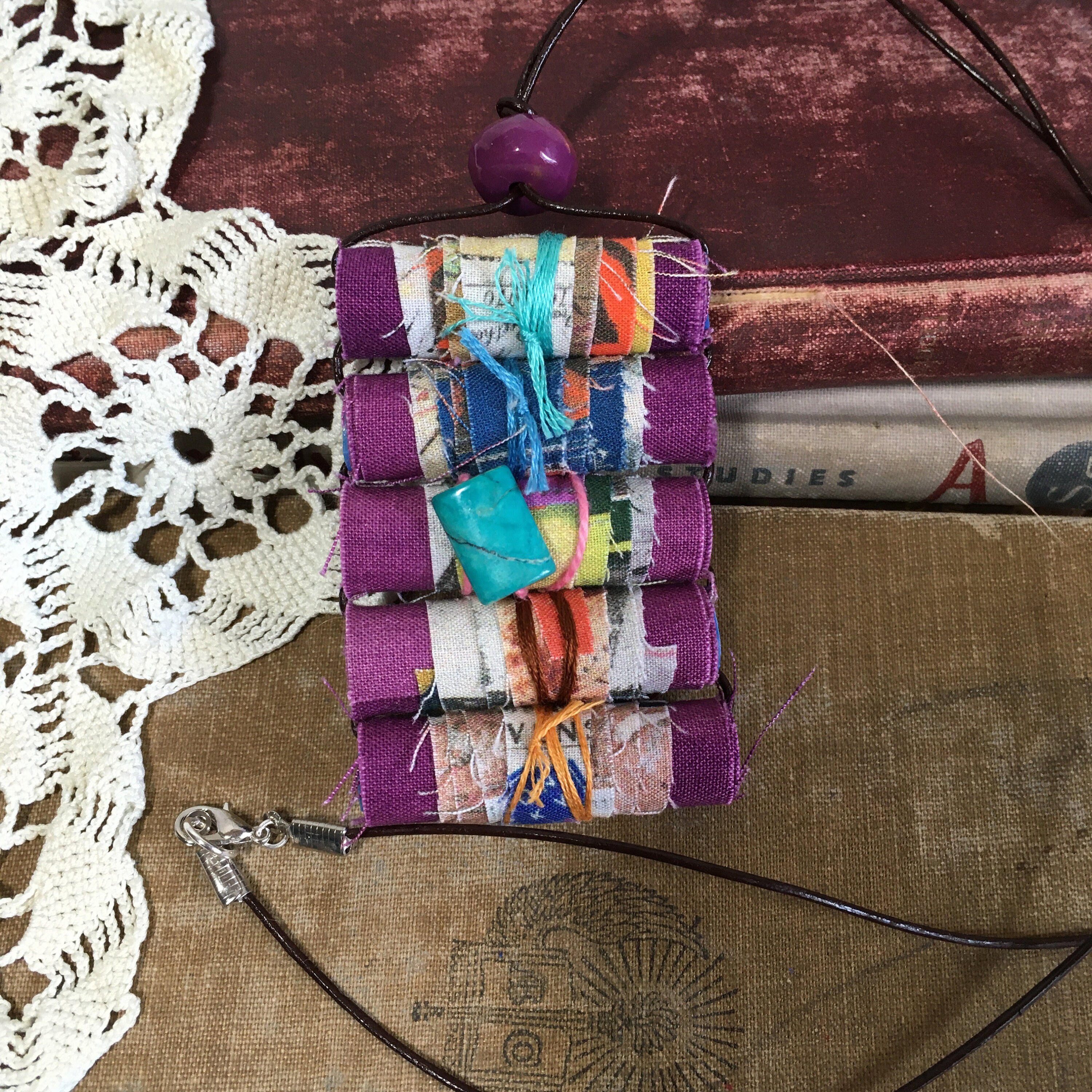 Fabric Bead Necklace Textile Art to Wear Fabric Jewelry Statement Necklace multicolored Etsy