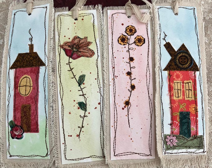 Handmade Bookmarks, Stitched and Watercolored, Set of 4, Great Gifts - Etsy