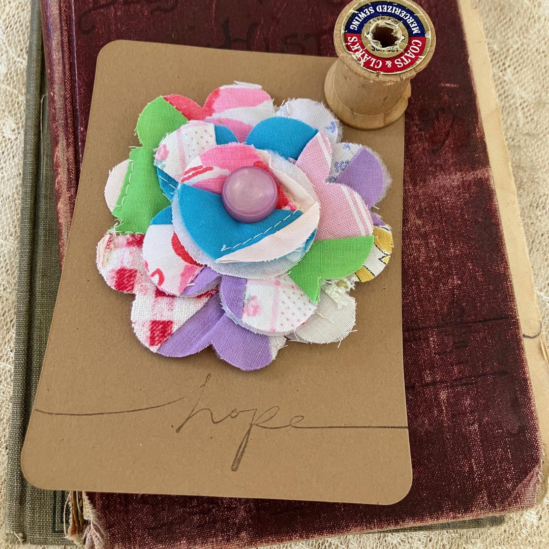 Fabric Flower Pin, Appliquéd Flower Pin, Layered Flower Broach, Quilted ...
