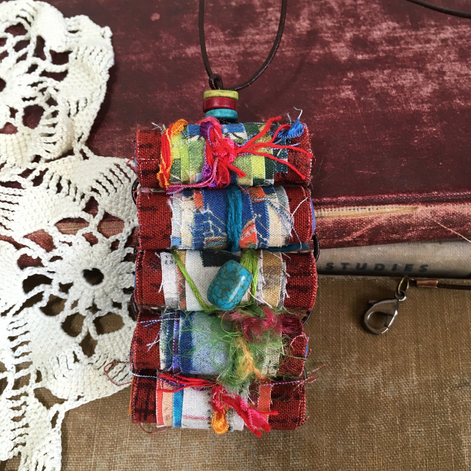 Fabric Bead Necklace, Textile Art to Wear, Fabric Jewelry, Statement Necklace, Multicolored - Etsy