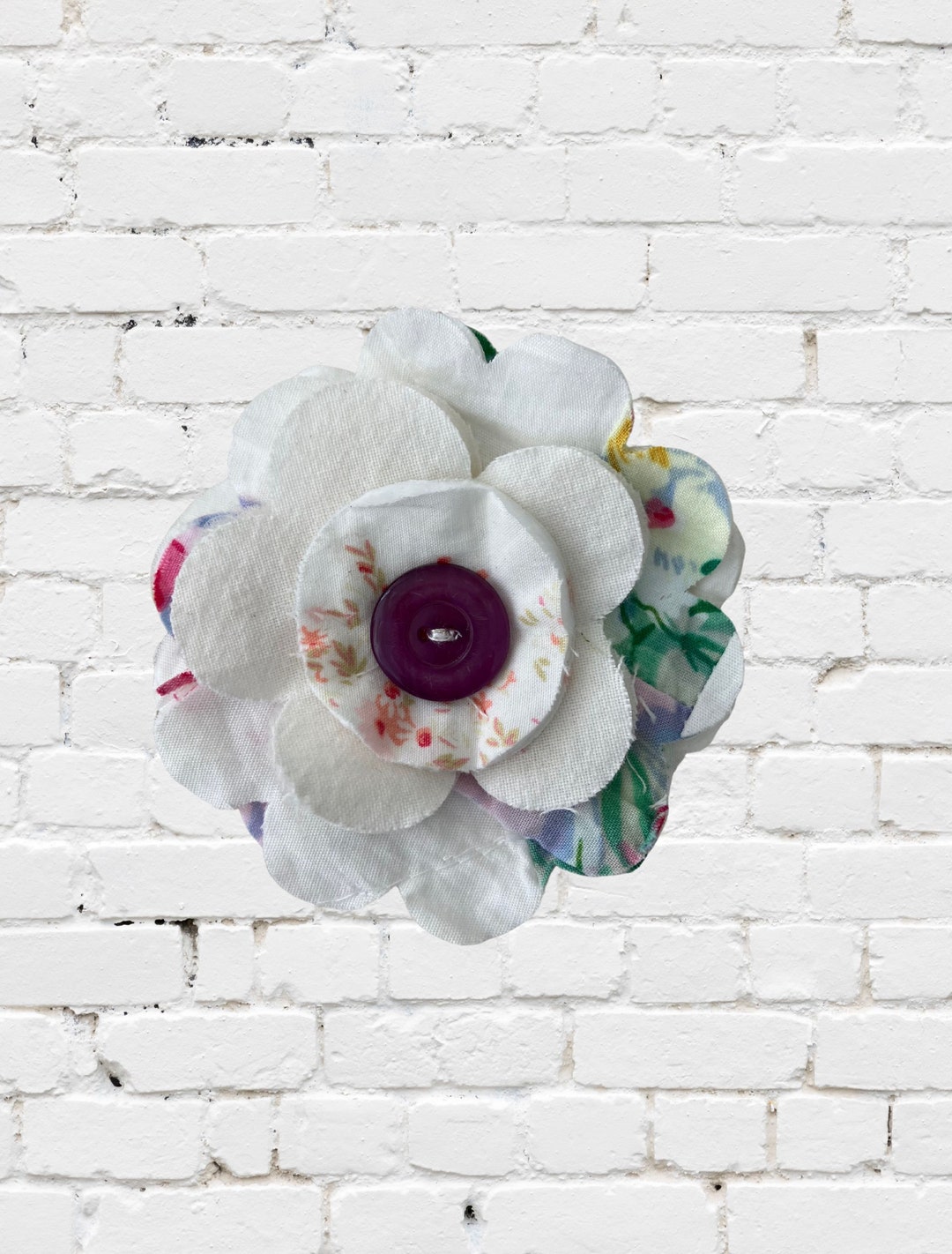 Fabric Flower Pin, Appliquéd Flower Pin, Layered Flower Broach, Quilted ...