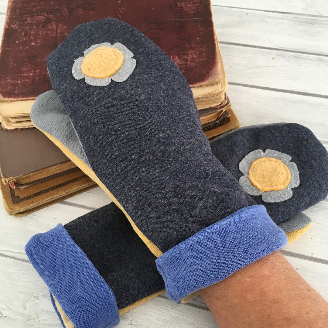 Cotton Lightweight Mittens, Unlined, Dark Grey, Handmade From a ...