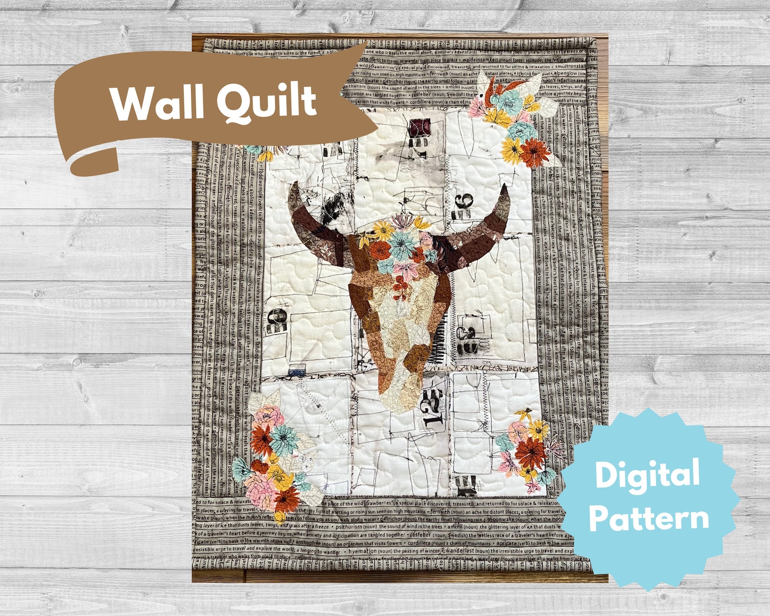 Digital Sewing Pattern, Longhorn Collage Quilt Pattern, Youtube Project ...