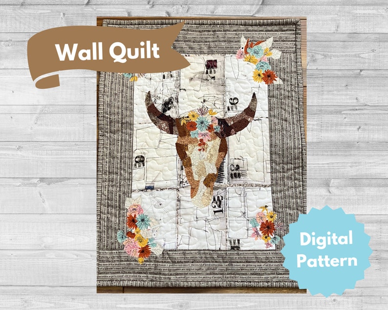 Digital Sewing Pattern, Longhorn Collage Quilt Pattern, Youtube Project ...
