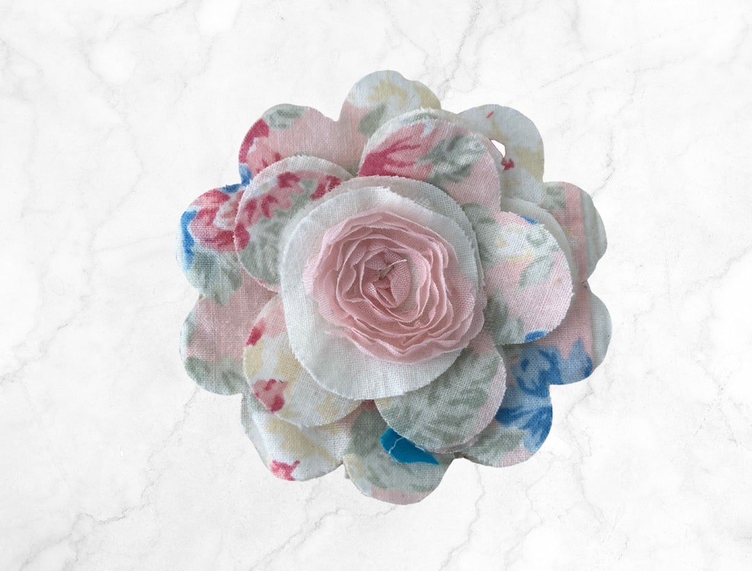 Fabric Flower Pin, Appliquéd Flower Pin, Layered Flower Broach, Quilted ...