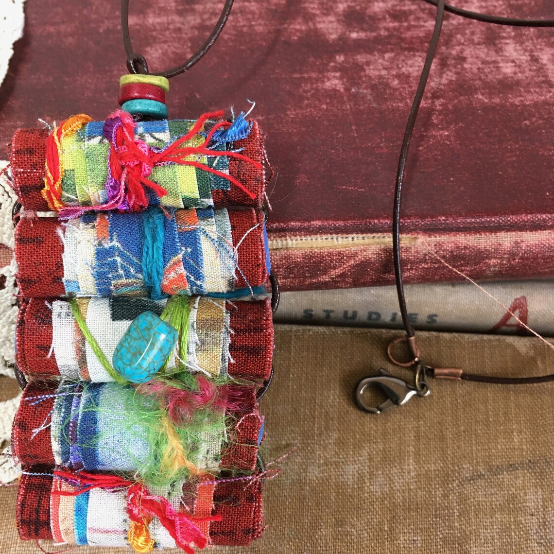 Fabric Bead Necklace, Textile Art to Wear, Fabric Jewelry, Statement Necklace, Multicolored - Etsy