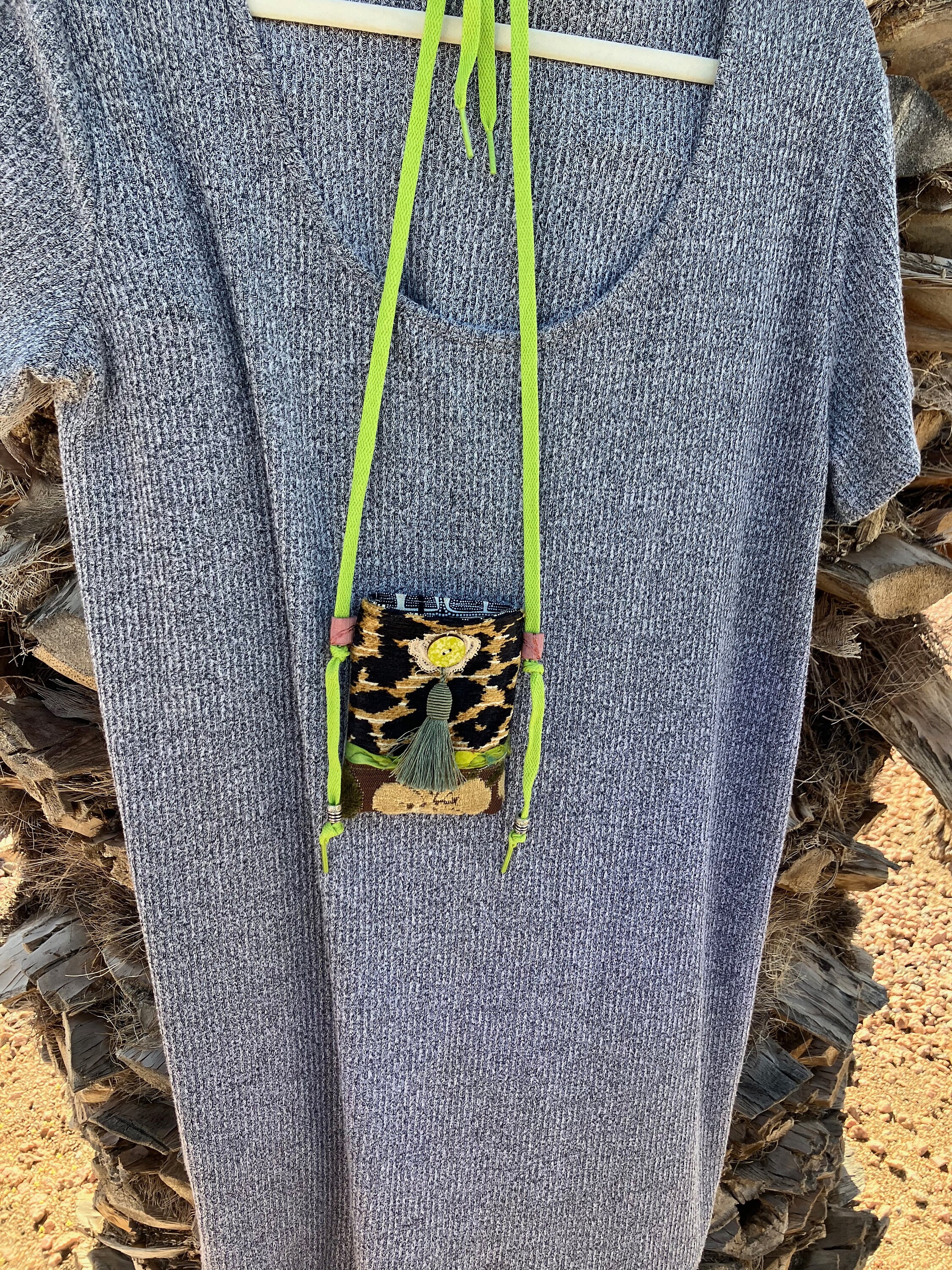 Fabric Necklace Pouch, Textile Pendent, Amulet, Boho Statement Necklace ...
