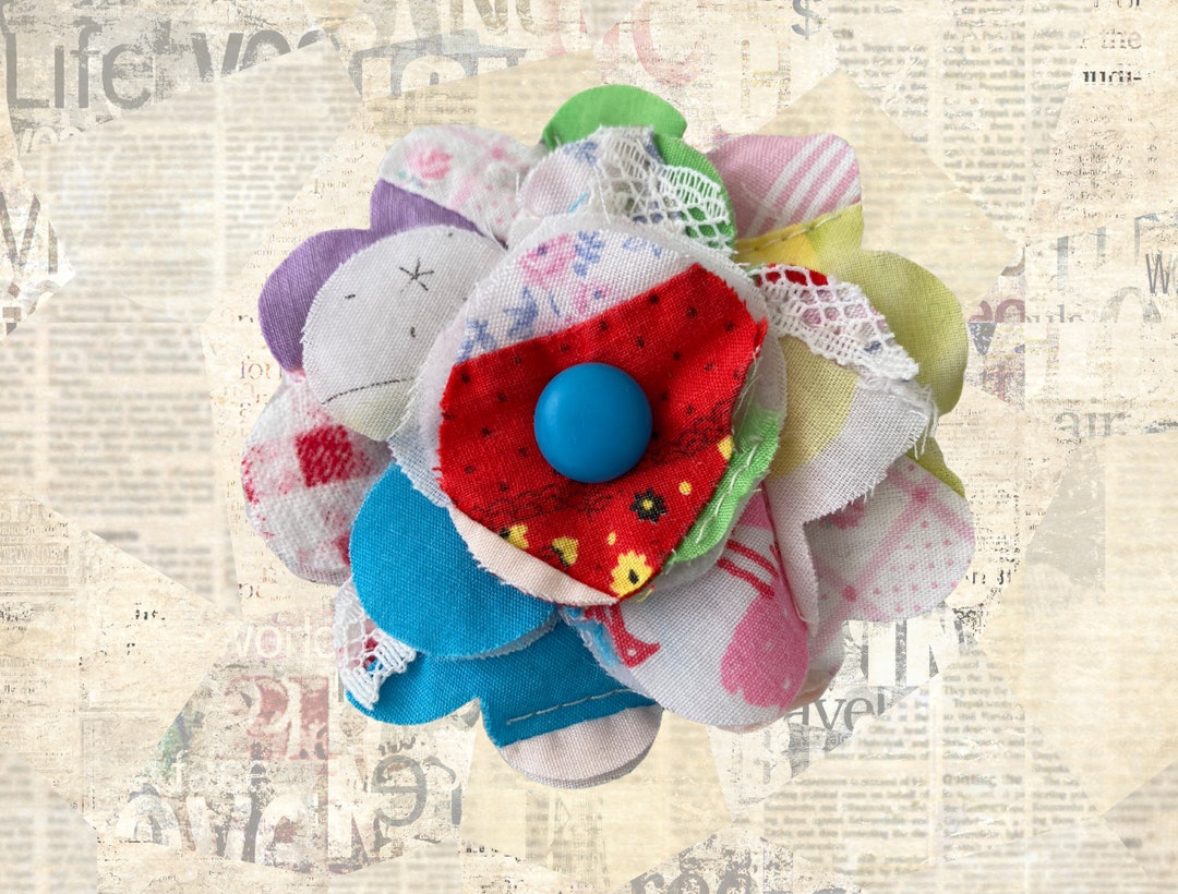 Fabric Flower Pin, Appliquéd Flower Pin, Layered Flower Broach, Quilted ...