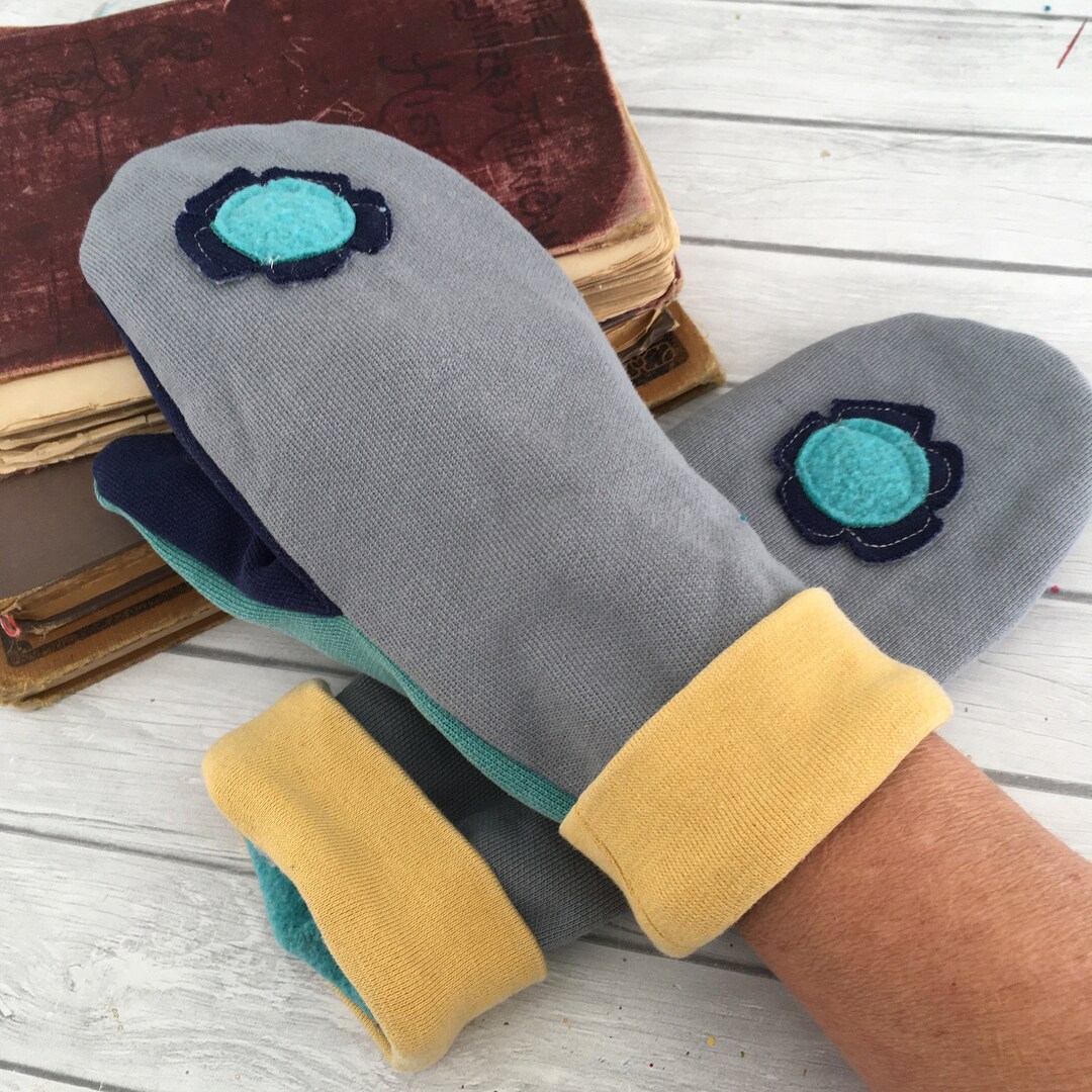 Cotton Lightweight Mittens, Unlined, Light Grey, Handmade From a ...