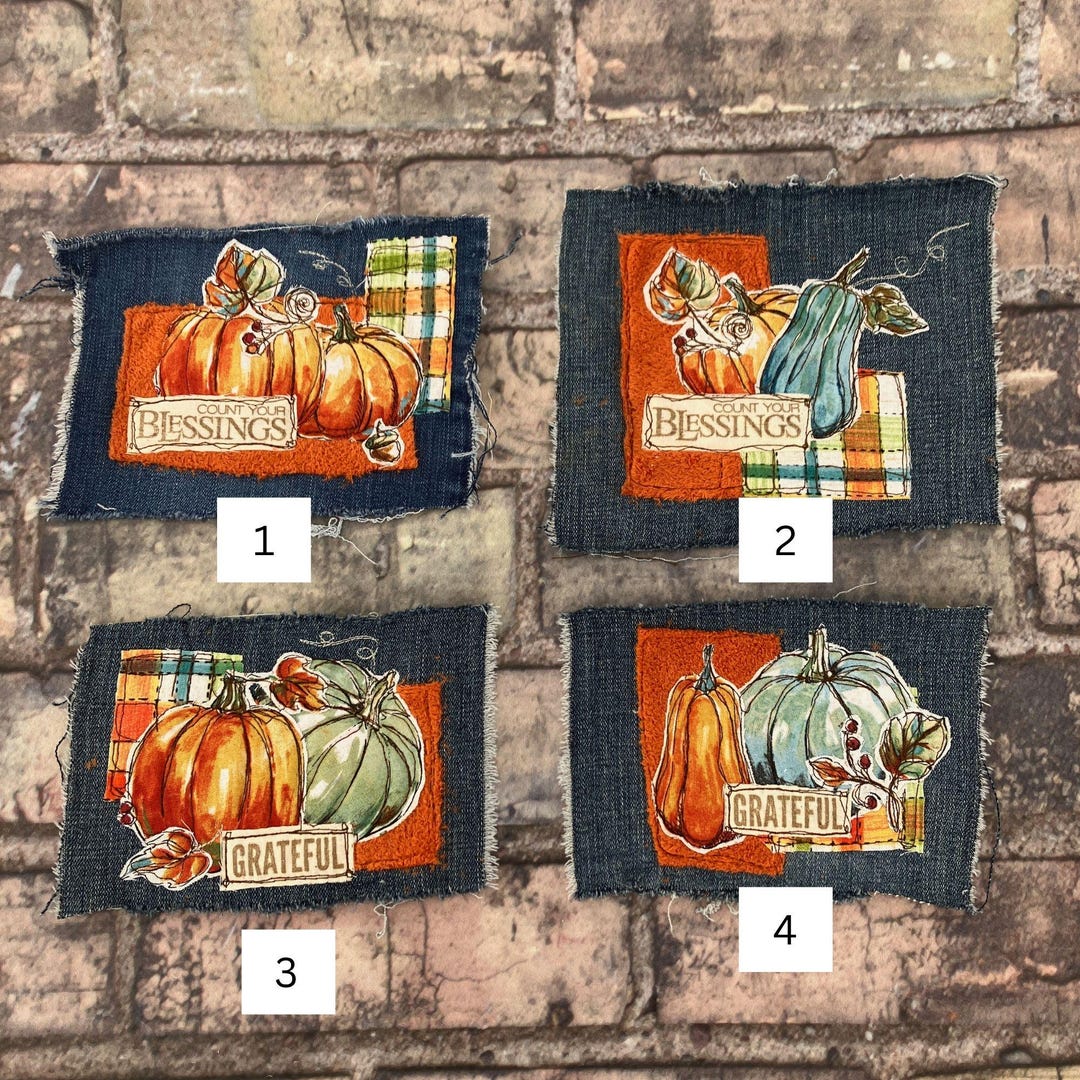 Hand Stitched Denim Thanksgiving Patch, Pumpkins and Leaves - Etsy