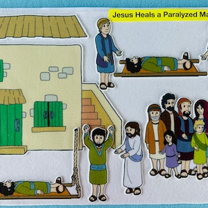 Jesus Heals a Paralyzed Man Felt/ Flannel Board Set. Bible Stories ...