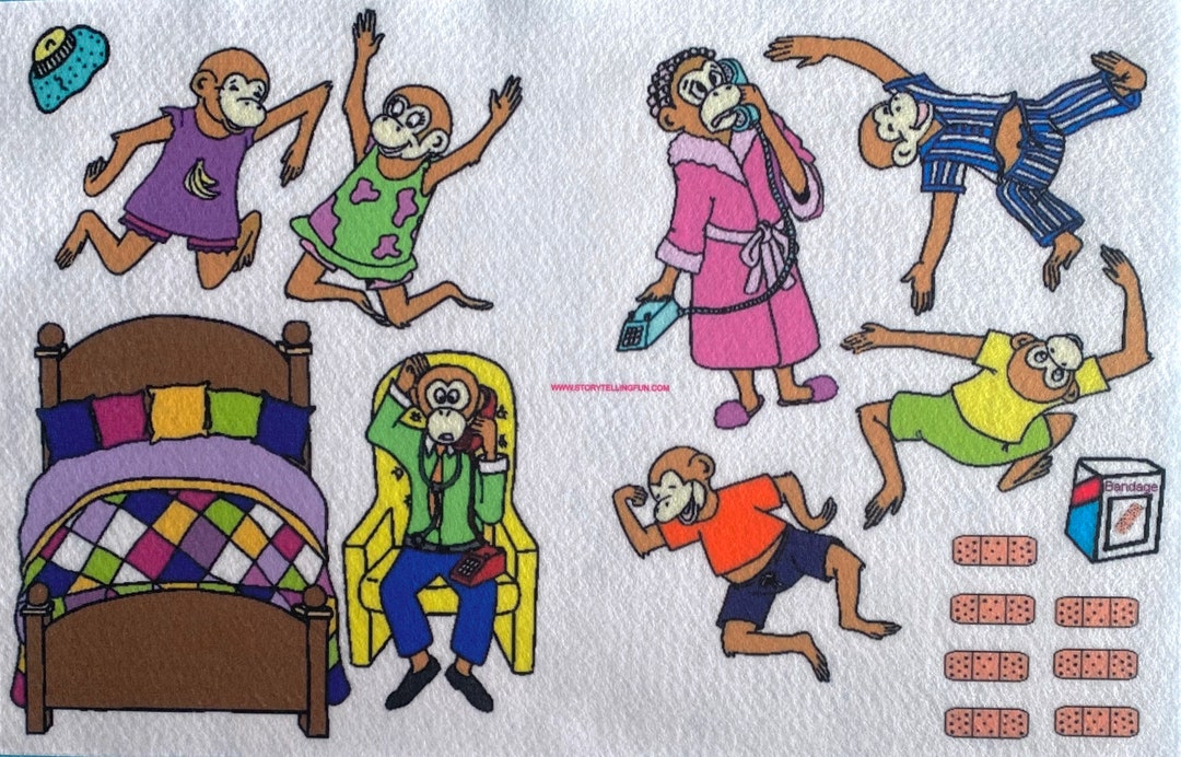 5 Little Monkeys Jumping on the Bed - Felt Board Set - Flannel Board ...