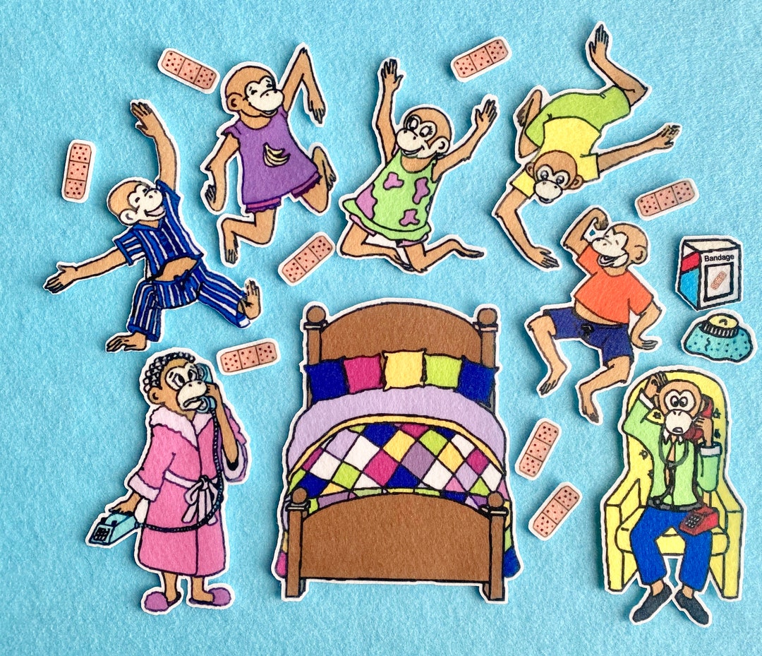 5 Little Monkeys Jumping on the Bed - Felt Board Set - Flannel Board ...