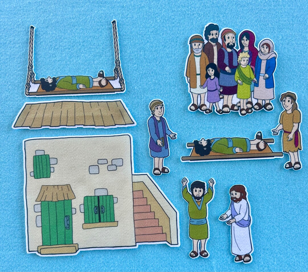 Jesus Heals a Paralyzed Man Felt/ Flannel Board Set. Bible Stories ...
