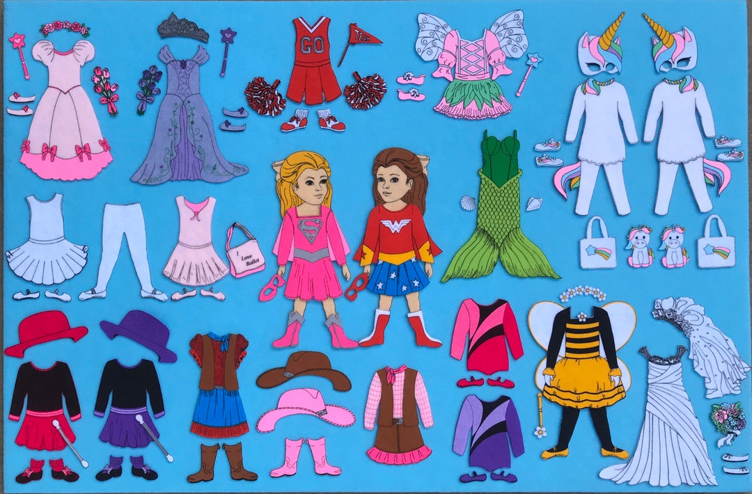 Playing Dress up for Girls -felt Board Set- Includes 2 Dolls to Dress ...