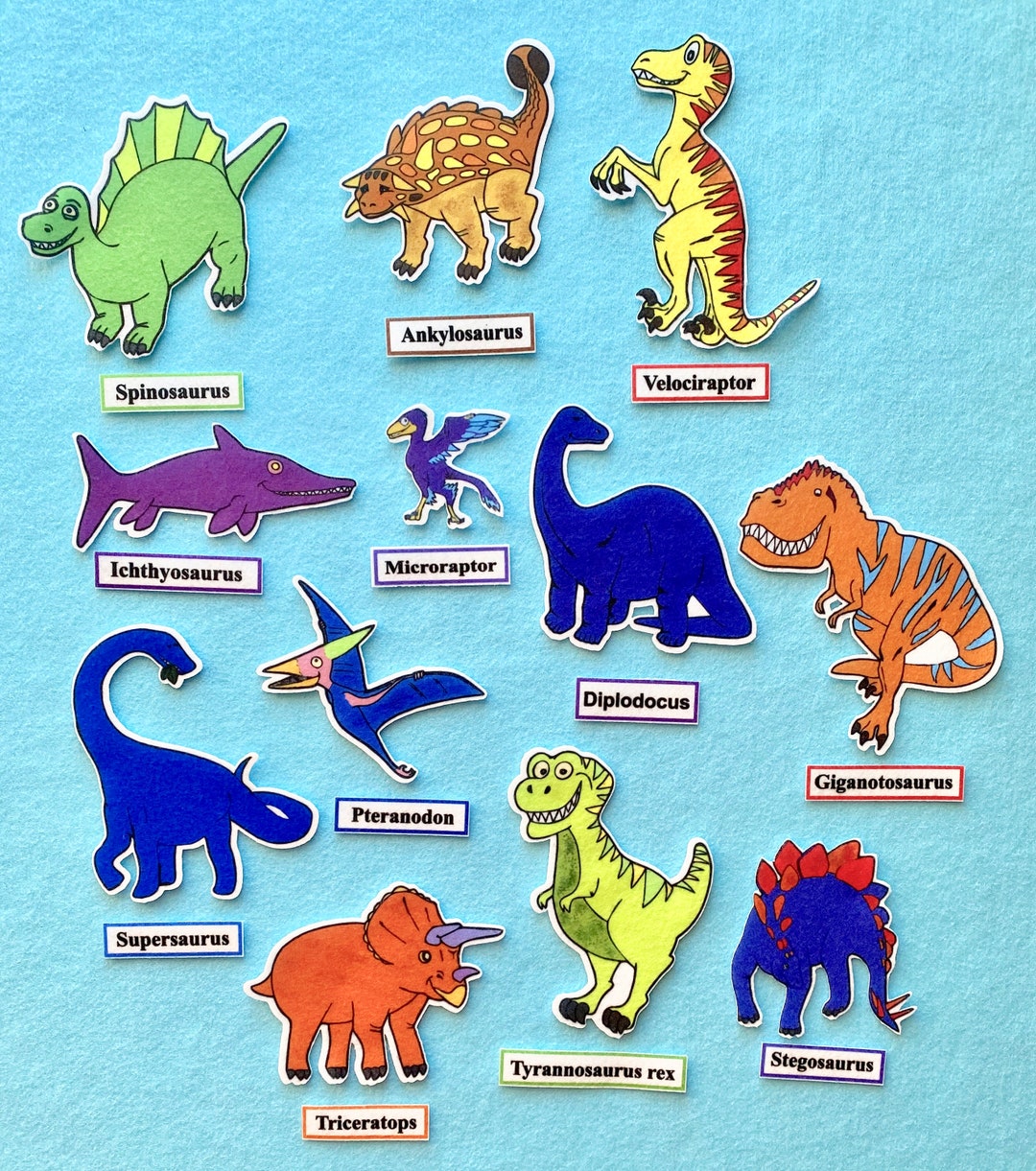 Dinosaur Play Felt Board Set- Dinosaur Galore. Includes 12 Dinosaurs ...